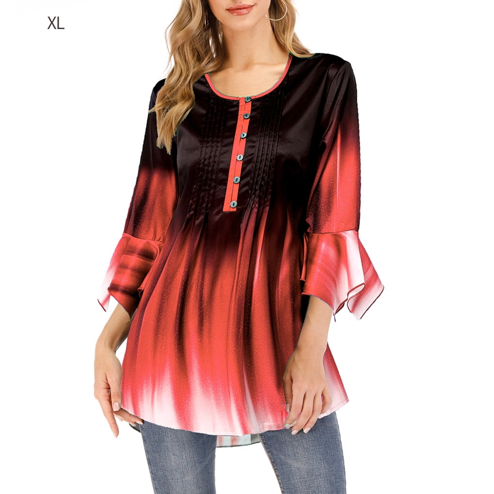 Click here for Langgg Gradient Color T Shirt Women Casual Button... prices