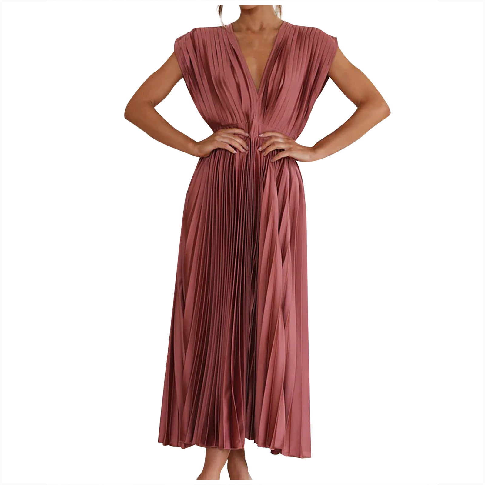 Satin Dresses for Women V Neck Tank Dress Ruched Ruffle Tie Backless ...