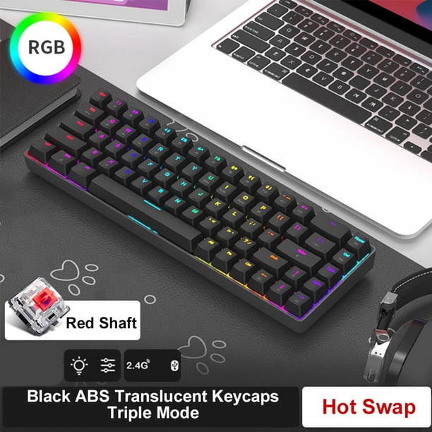 68 Key Mechanical Keyboard Bluetooth 5.0 2.4G Wired Office Light Red ...