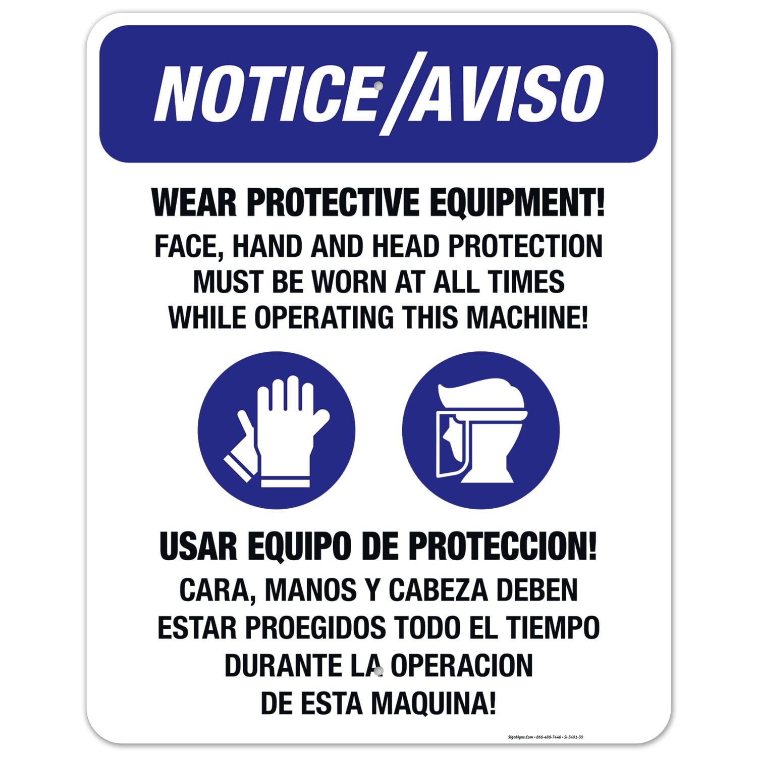 Wear Protective Equipment Bilingual Sign, OSHA Notice Sign, 24x30 ...