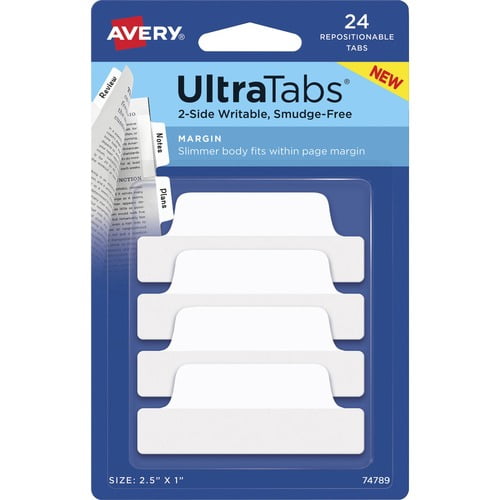 Avery® Ultra Tabs Repositionable Margin Tabs - 24 Tab(s) - 6 Tab(s)/Set ...