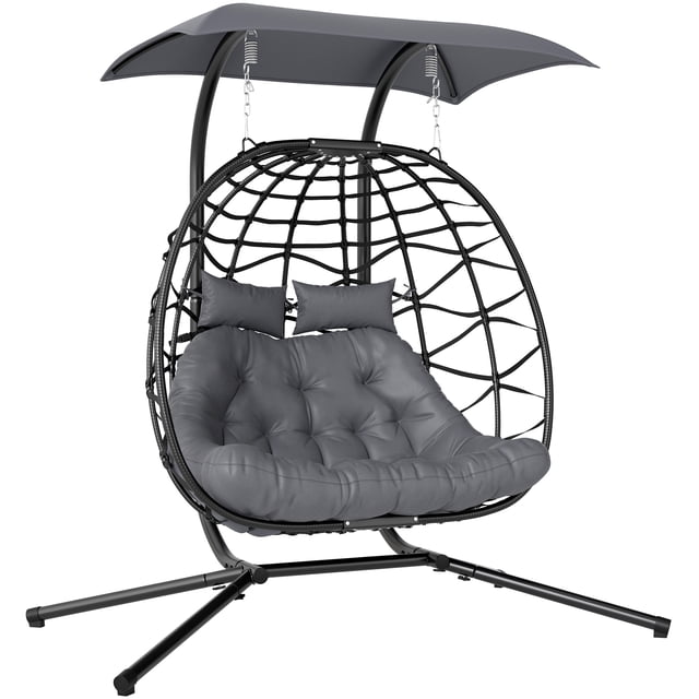 Outsunny Chaise Oeuf Suspendue Double avec Auvent, Chaise Hamac Pliable ...