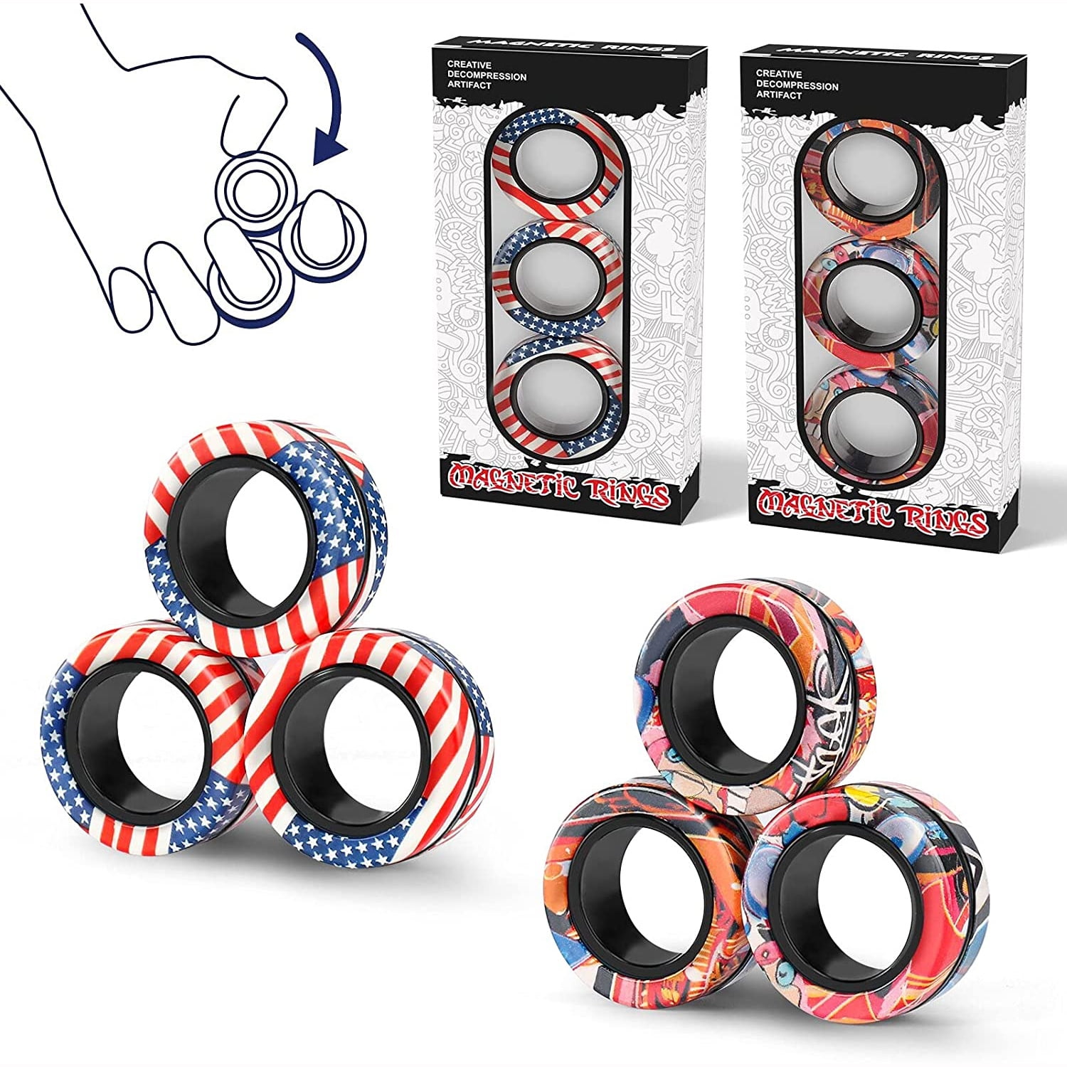 Magnetic Rings Fidget Toy Set, Idea ADHD Fidget Toys, Fidget Magnets ...