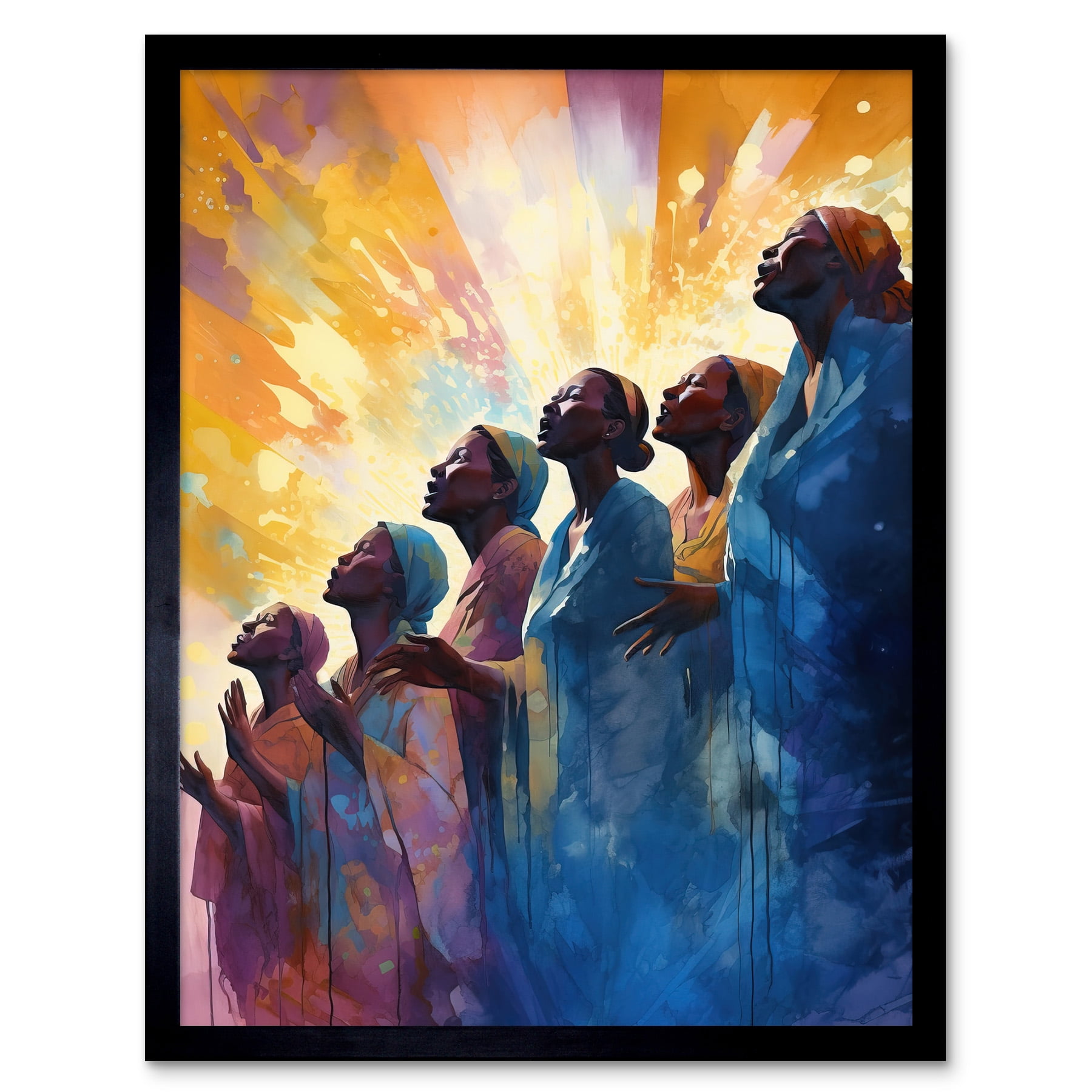 Female Gospel Choir Group Singing Hymns Modern Watercolour Painting Art ...