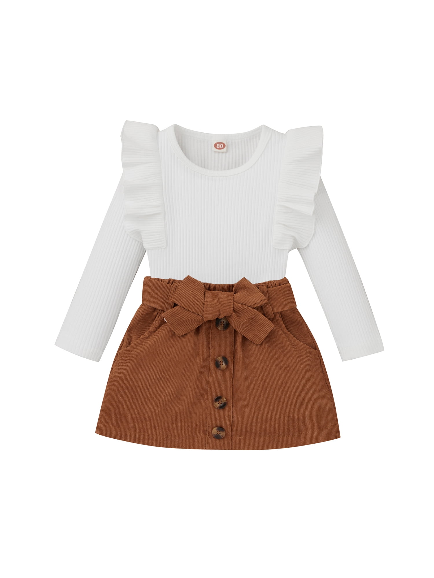 Seyurigaoka Kid Girl Clothes Set Ribbed O-Neck Pullover + Buttons Decor ...
