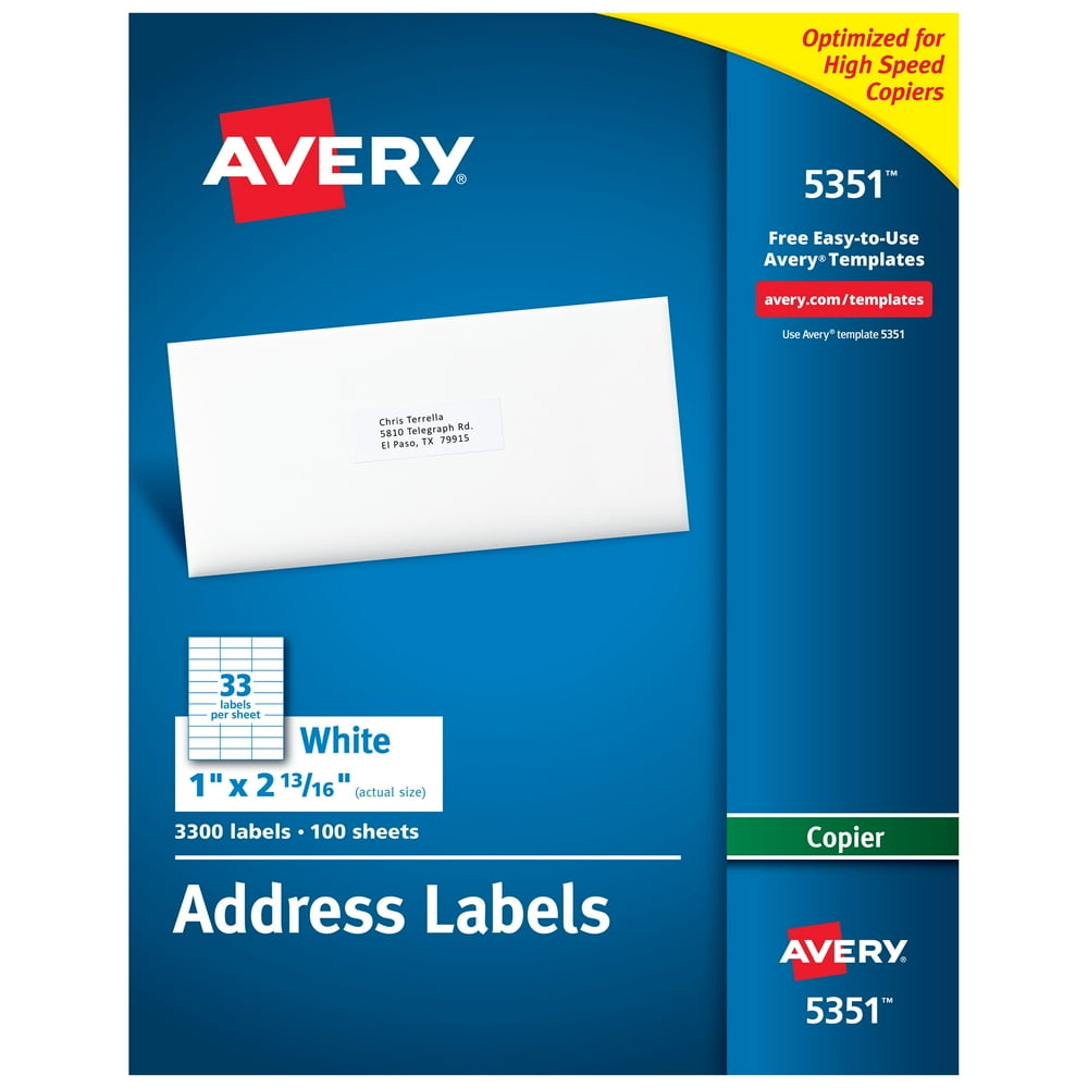Avery Address Labels for Copiers, 1" x 2-13/16", 3,300 White Labels ...