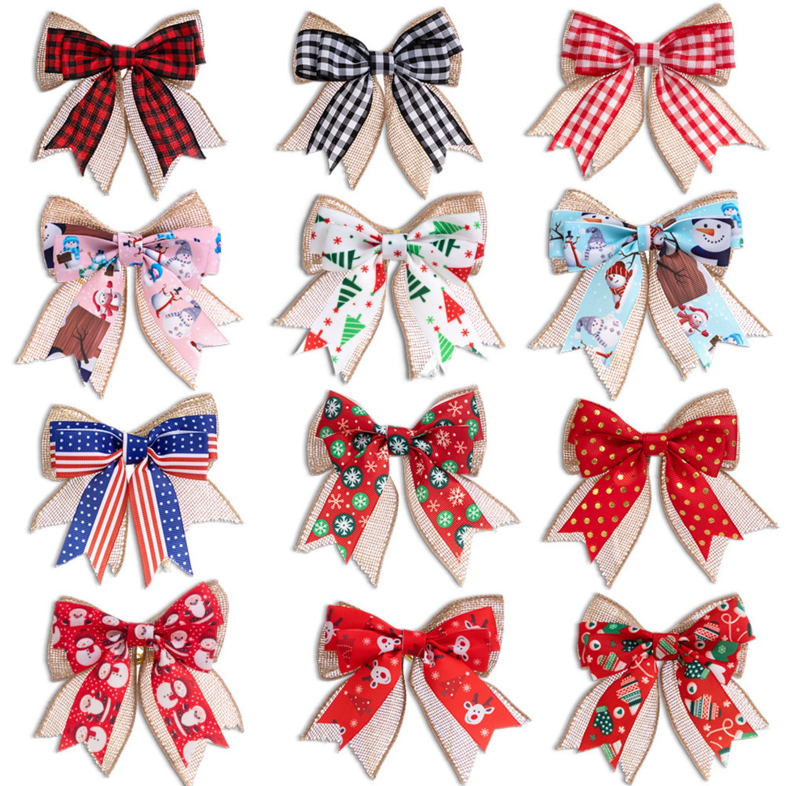 Classic Burlap Christmas Bows Outdoor Decorations 6 Pieces Wreaths Bows ...