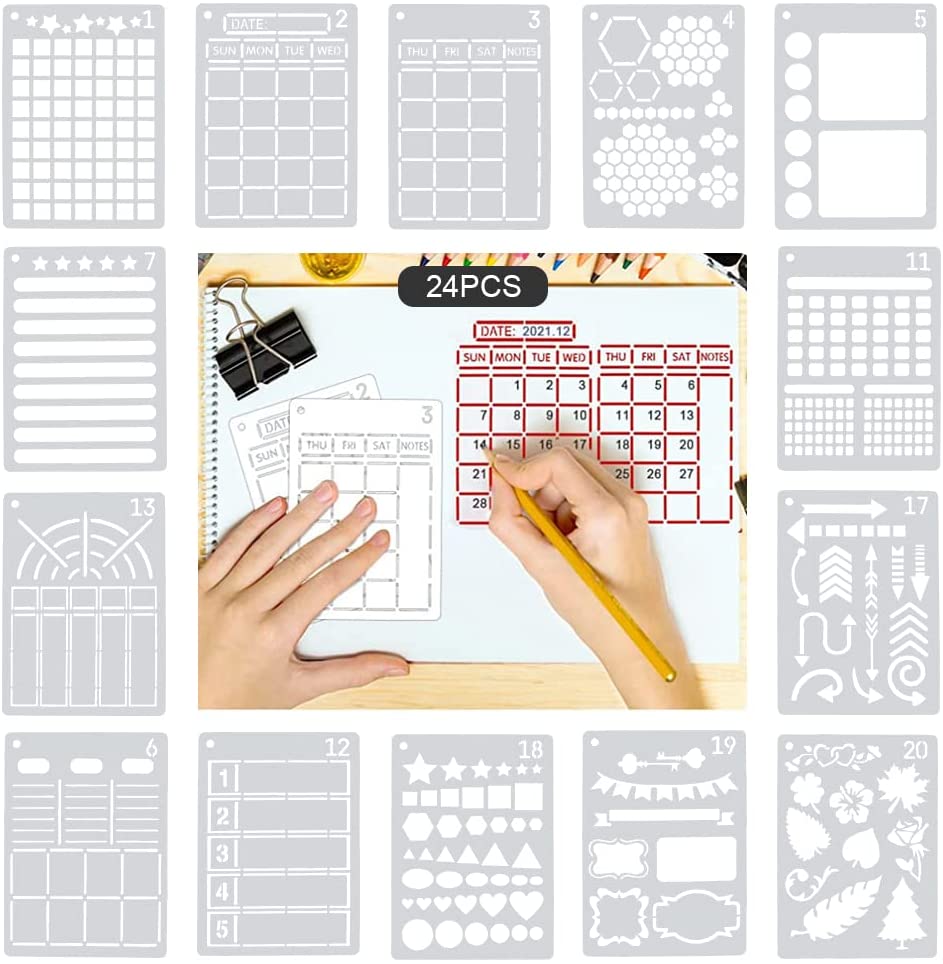 LYTIVAGEN 24 PCS Journal Stencils Bullet Plastic Bullet Stencil Journal ...