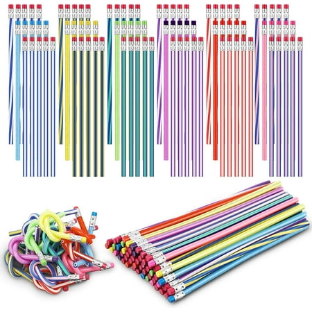 90 Pieces Flexible Colorful Bendable Pencils Assorted 3 Styles Flexible ...