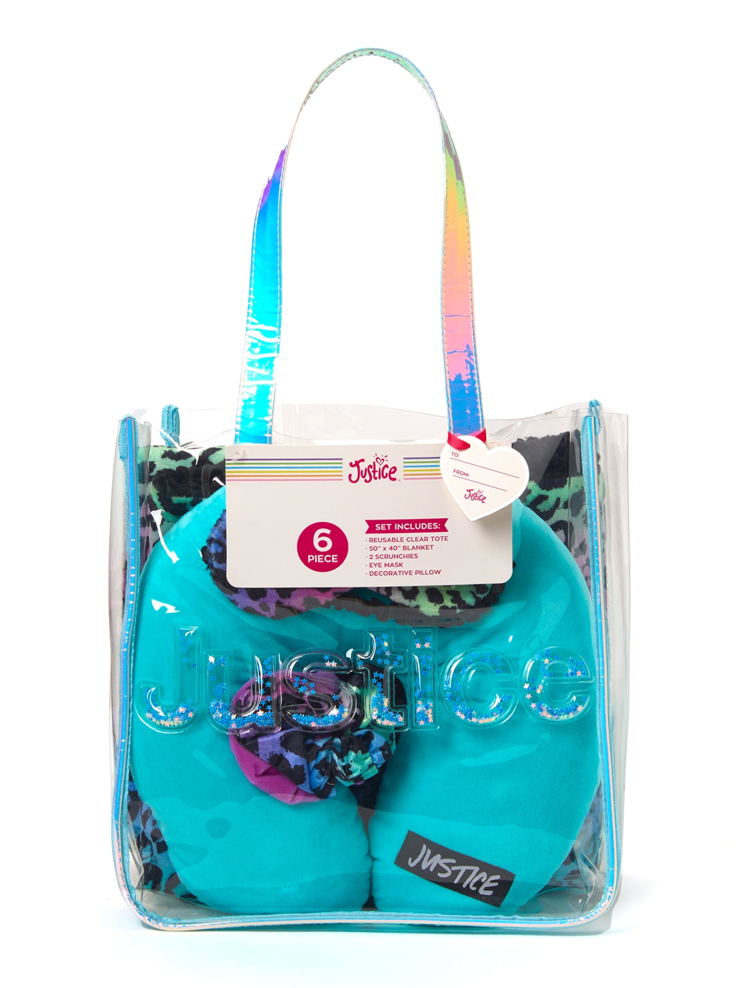 Justice Girls Sleepover Clear Tote Handbag 6-Piece Set Mint - Walmart.com