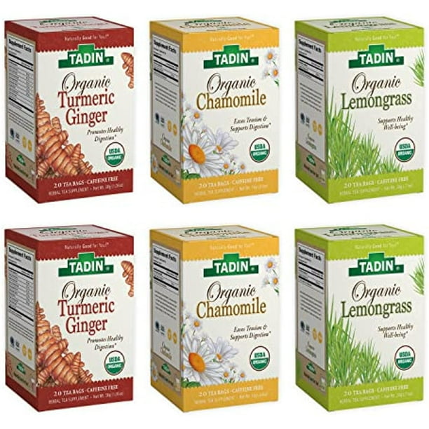 Tadin Organic Herbal Tea Variety Pack, Caffeine Free, 20 Tea Bags Per ...