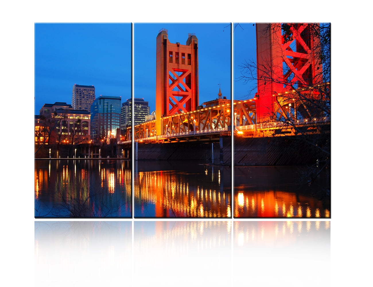 TISHIRON 3PCS Framed Canvas Wall Art Set,60"x40" Bridge Crosses the ...