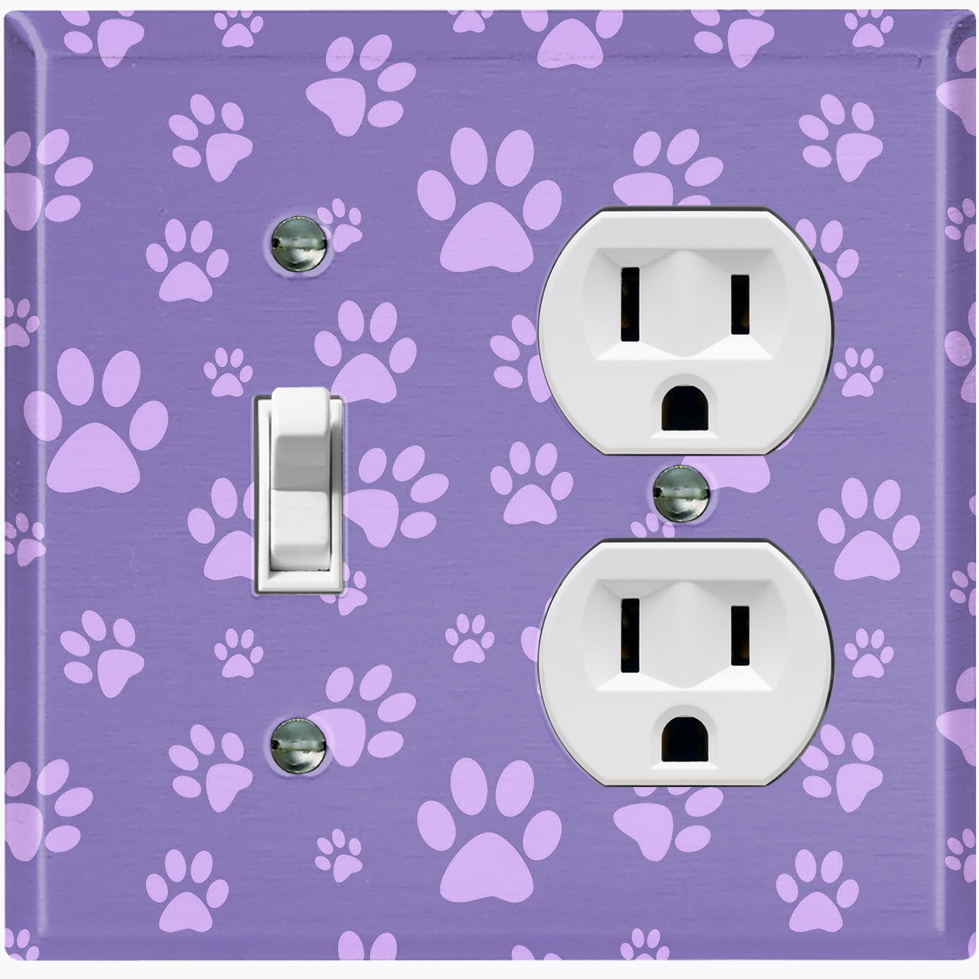 Metal Light Switch Plate Cover Cute Puppy Dog Paw Prints Purple DOG037 ...
