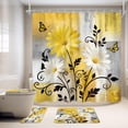 4 PCS Floral Yellow Grey Bathroom Set with Shower Curtain and Rugs ...