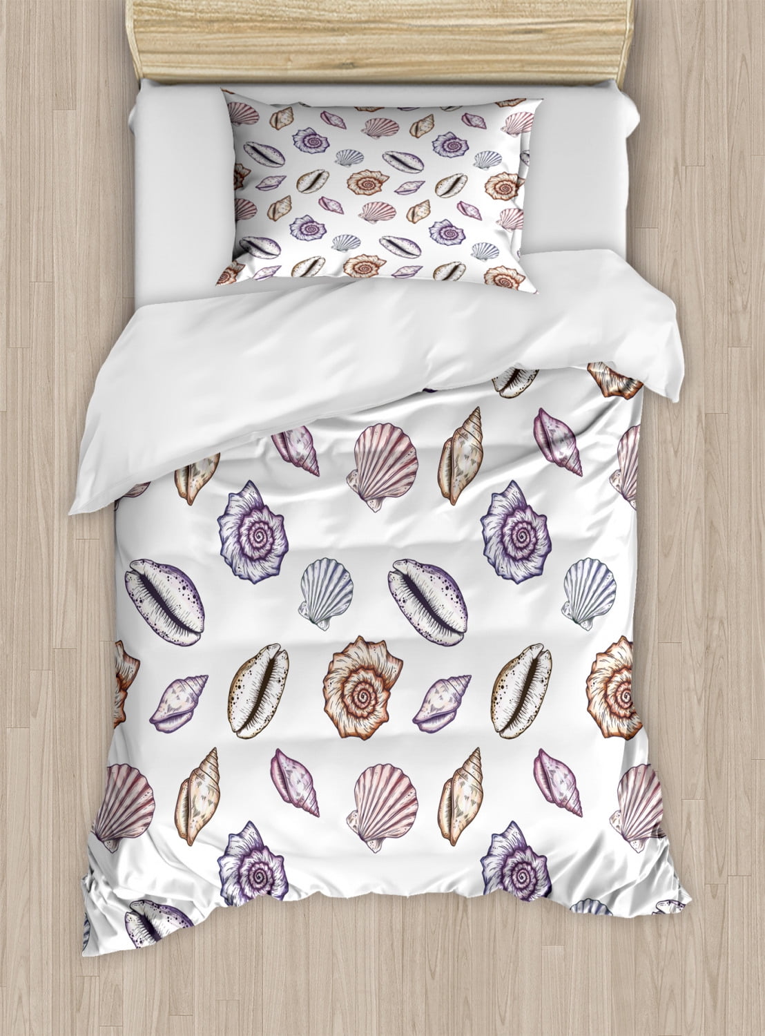 Seashells Duvet Cover Set Twin Size, Marine Nautical Ornates Underwater ...