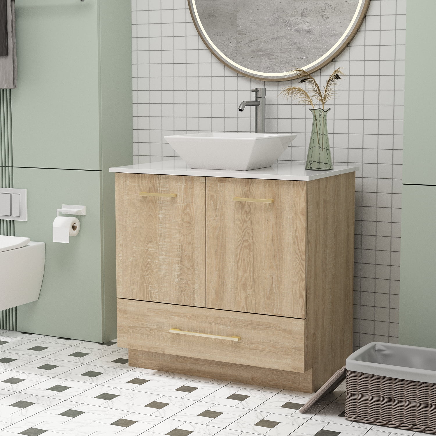 Hitow 30 Inch Bathroom Vanity with Sink, Oak - Walmart.com