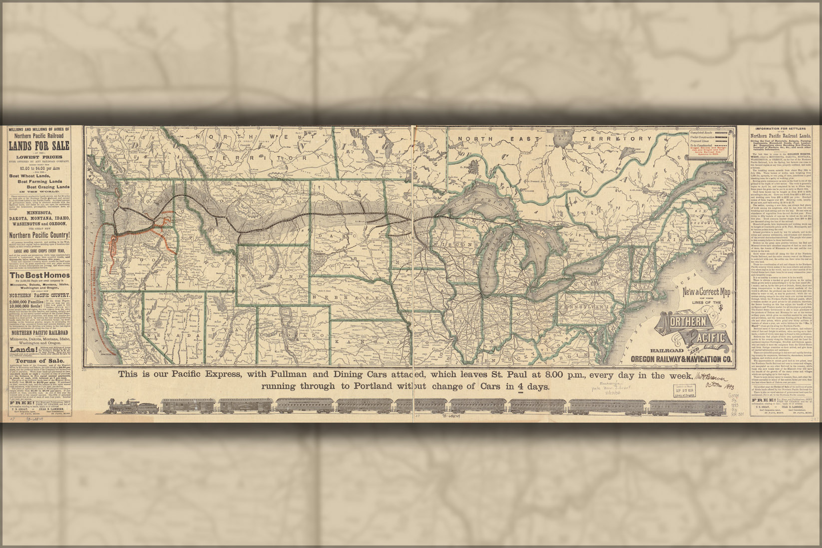 24"x36" Gallery Poster, map Northern Pacific Railroad Oregon Railway ...