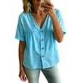 ClodeEU Women's V Neck Short Sleeve Button Down Blouse,Casual Loose ...