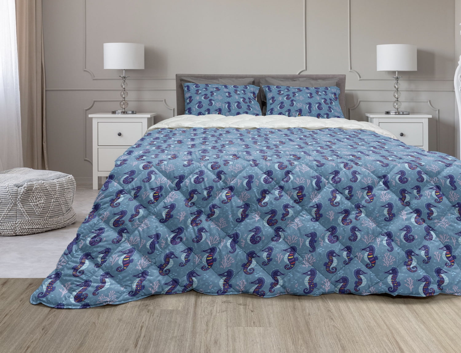 Seahorse Comforter & Sham Bedding Set, Fantasy Underwater Life ...