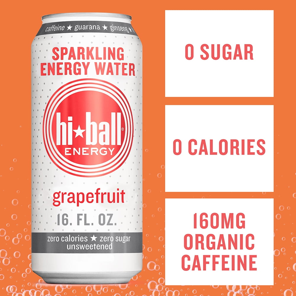 Hiball Energy Grapefruit Sparkling Energy Water, Zero Sugar and Zero Calorie Energy Drink, 16 ...