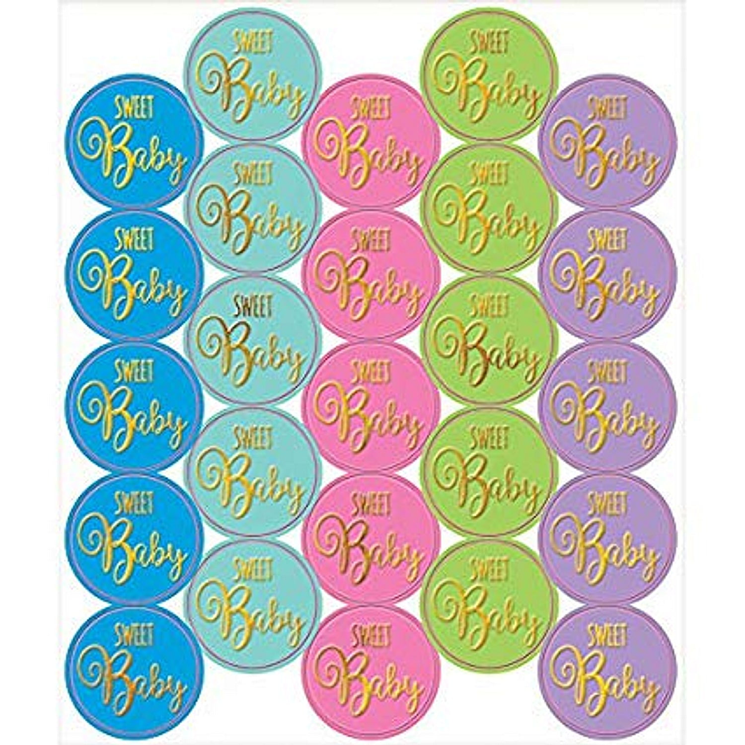 Baby Round Stickers - Assorted Colors With Gold Metallic Print) - 25 ...