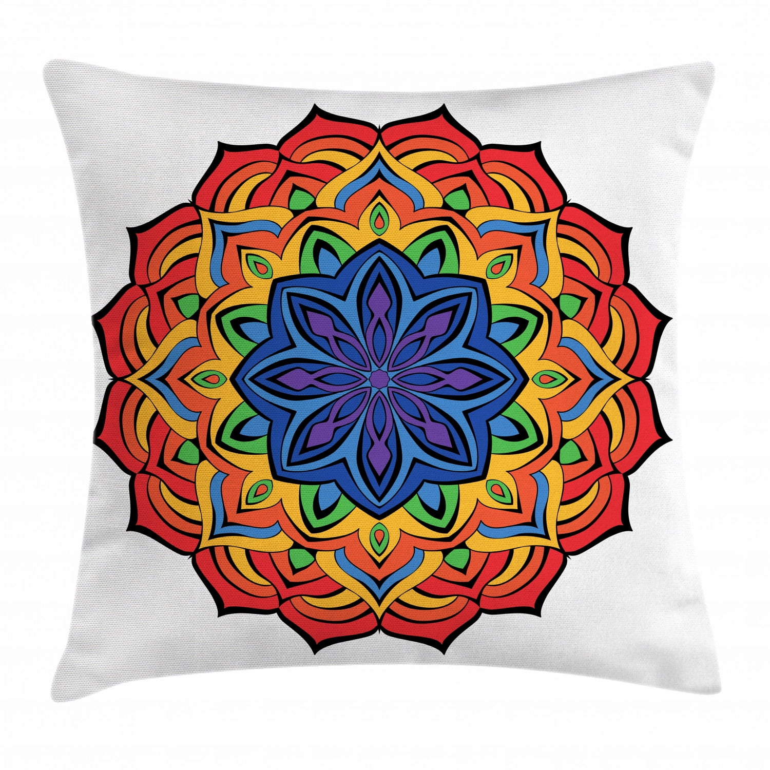 Rainbow Mandala Throw Pillow Cushion Cover, Cinnamon Flower Motif ...