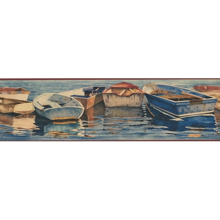 Row Boats in the River Shore Vintage Wallpaper Border Retro Design ...