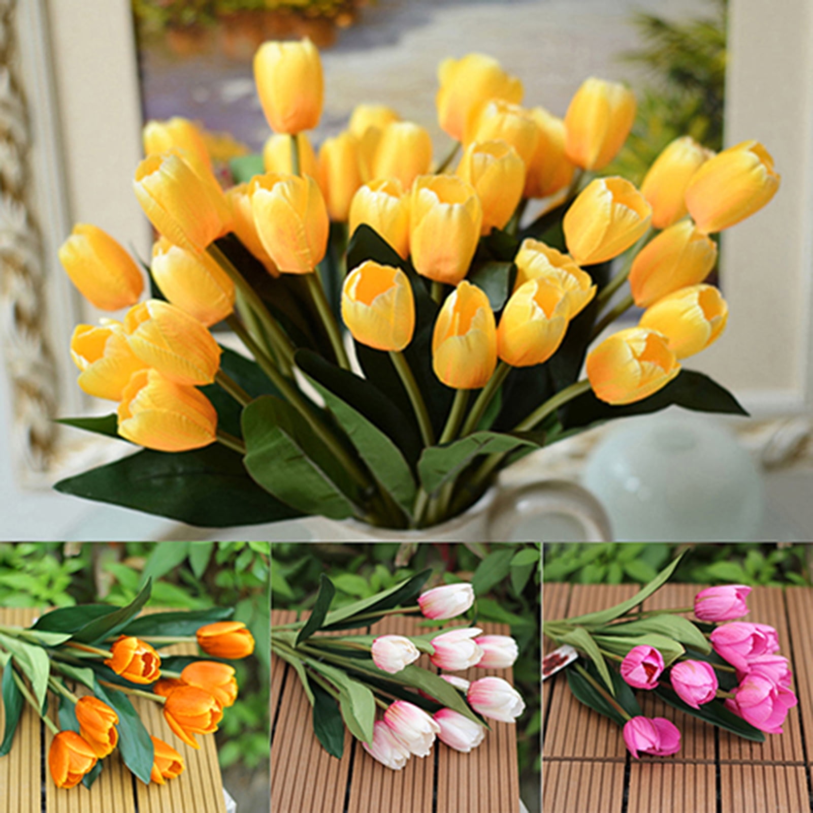 Grofry Artificial Tulip Vivid Real Touch Feeling 7 Colors Artificial ...