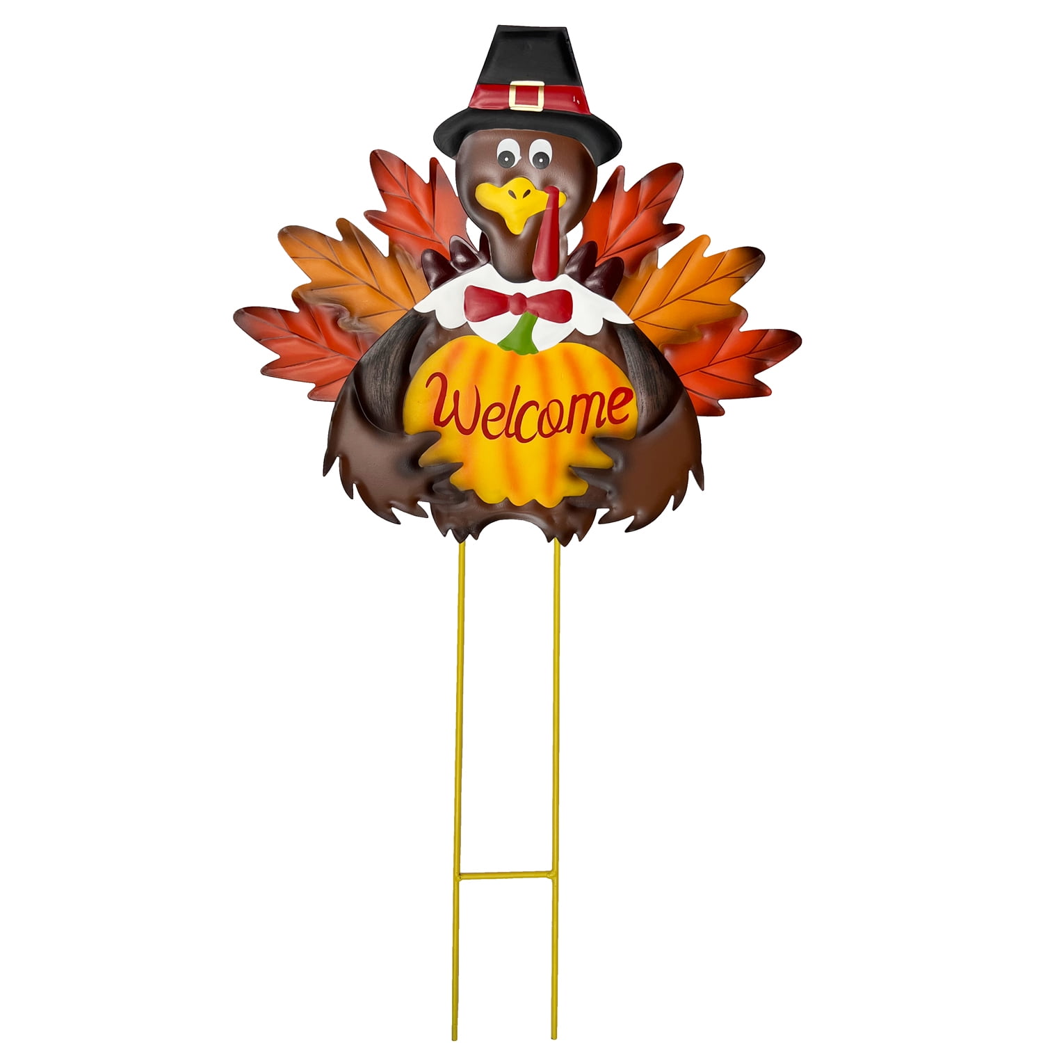 Metal Turkey Lawn Stake, Thanksgiving Yard Decor with Pumpkin Welcome ...
