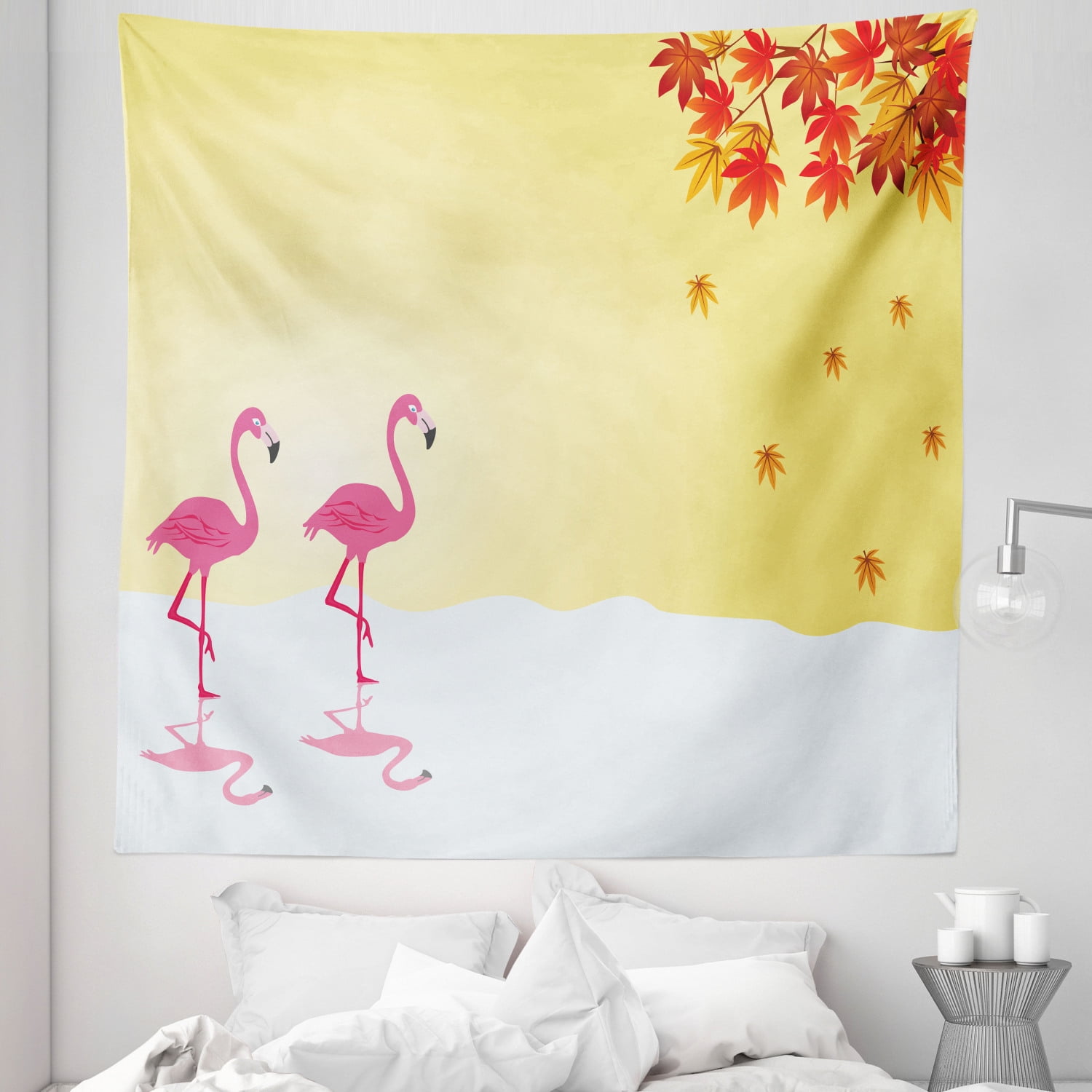 Fun Flamingo Tapestry, Birds Standing on 1 Leg in the Water Autumn ...