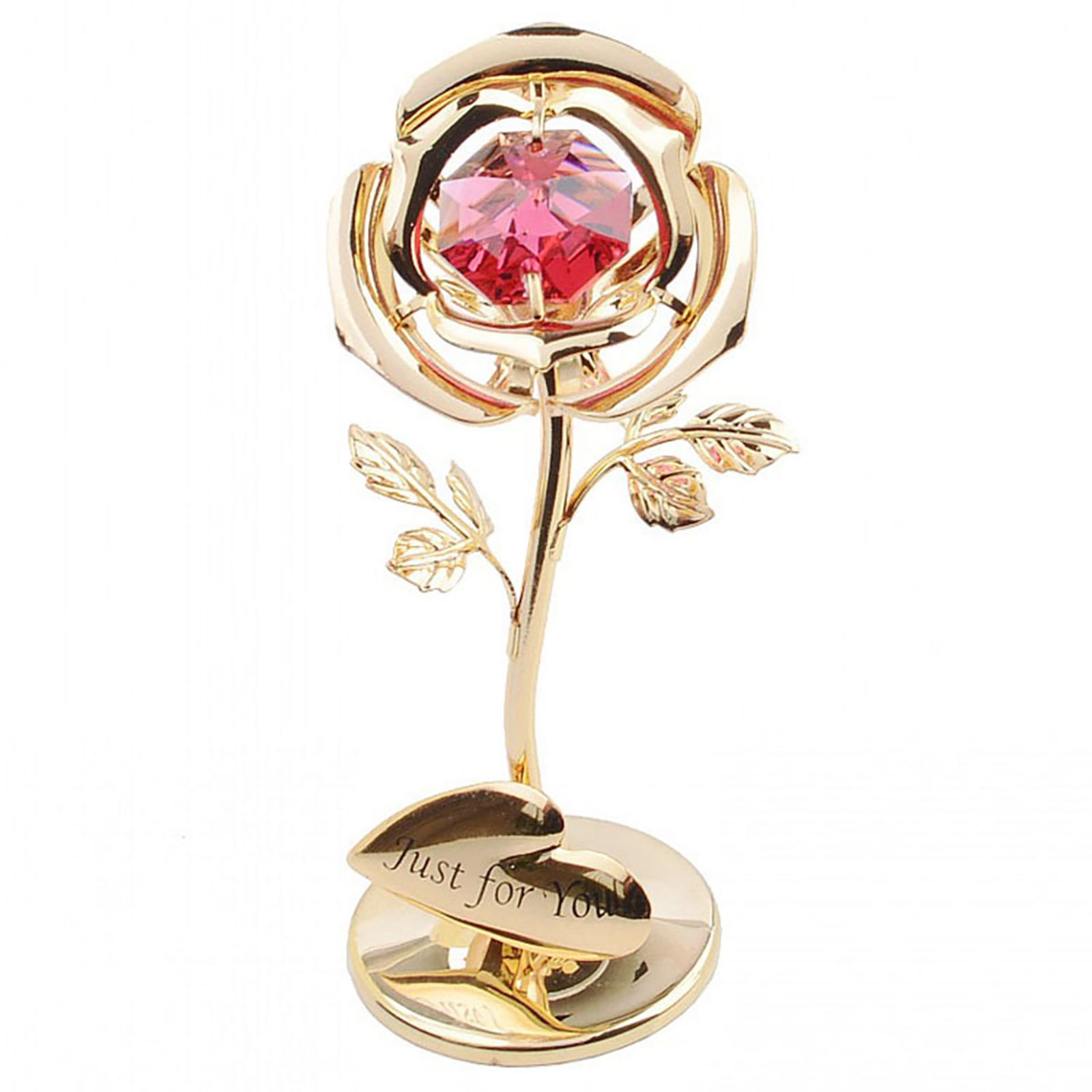 AURIGATE Chrome and Rose-Gold Plated Crystal Rose Flower Tabletop with ...