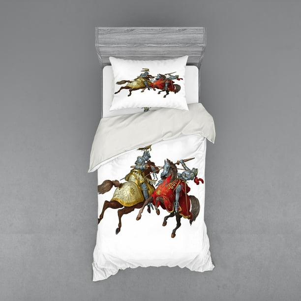 Medieval Duvet Cover Set, Middle Age Fighters Knights with Costume ...