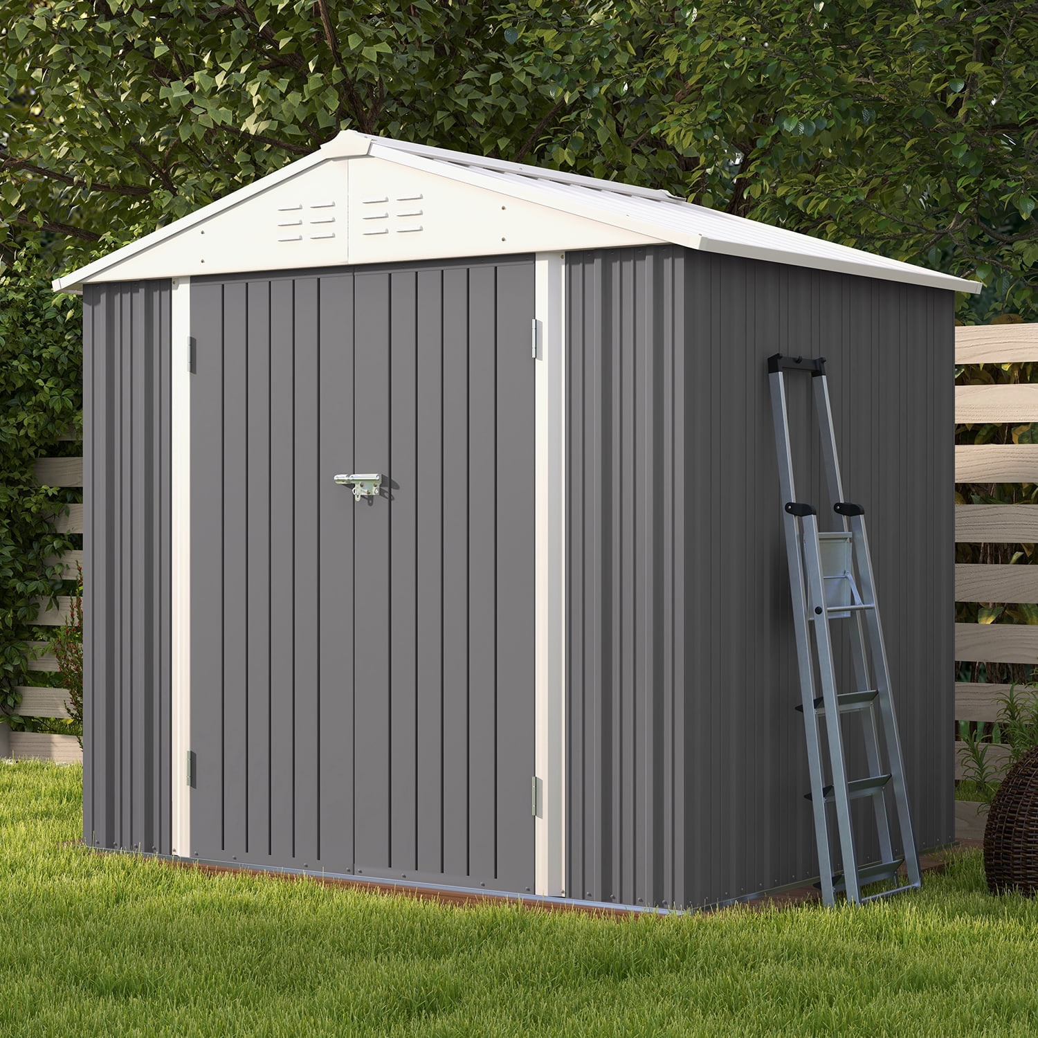 Patiowell 8 x 6 ft. Outdoor Metal Storage Shed, Galvanized Steel Garden ...