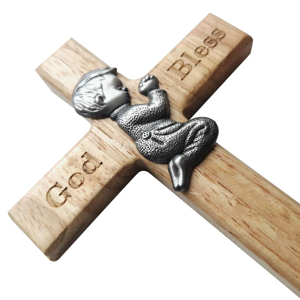 Buy MINOCOOL Baby Cross Ornament, Wooden Personalized Praying Boy ...
