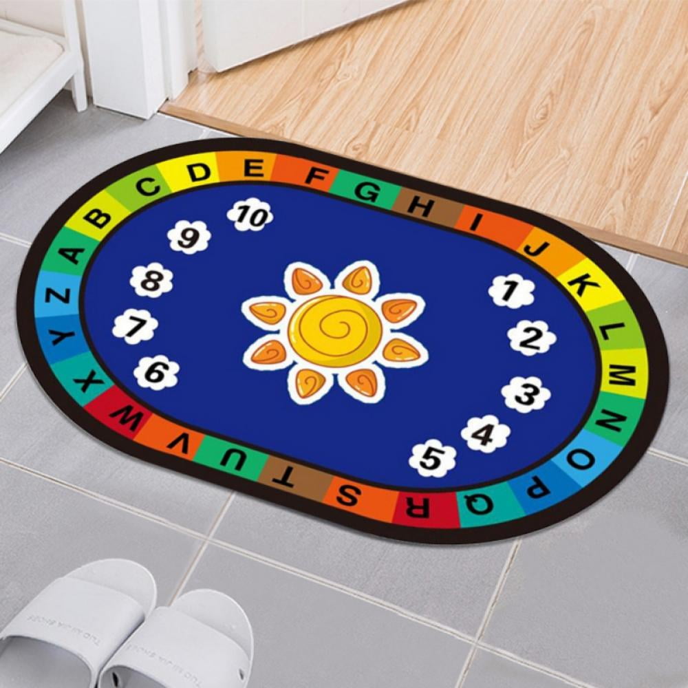 Kids Play Rug Mat Oval Playmat with Non-Slip Design, ABC, 123, Animal ...