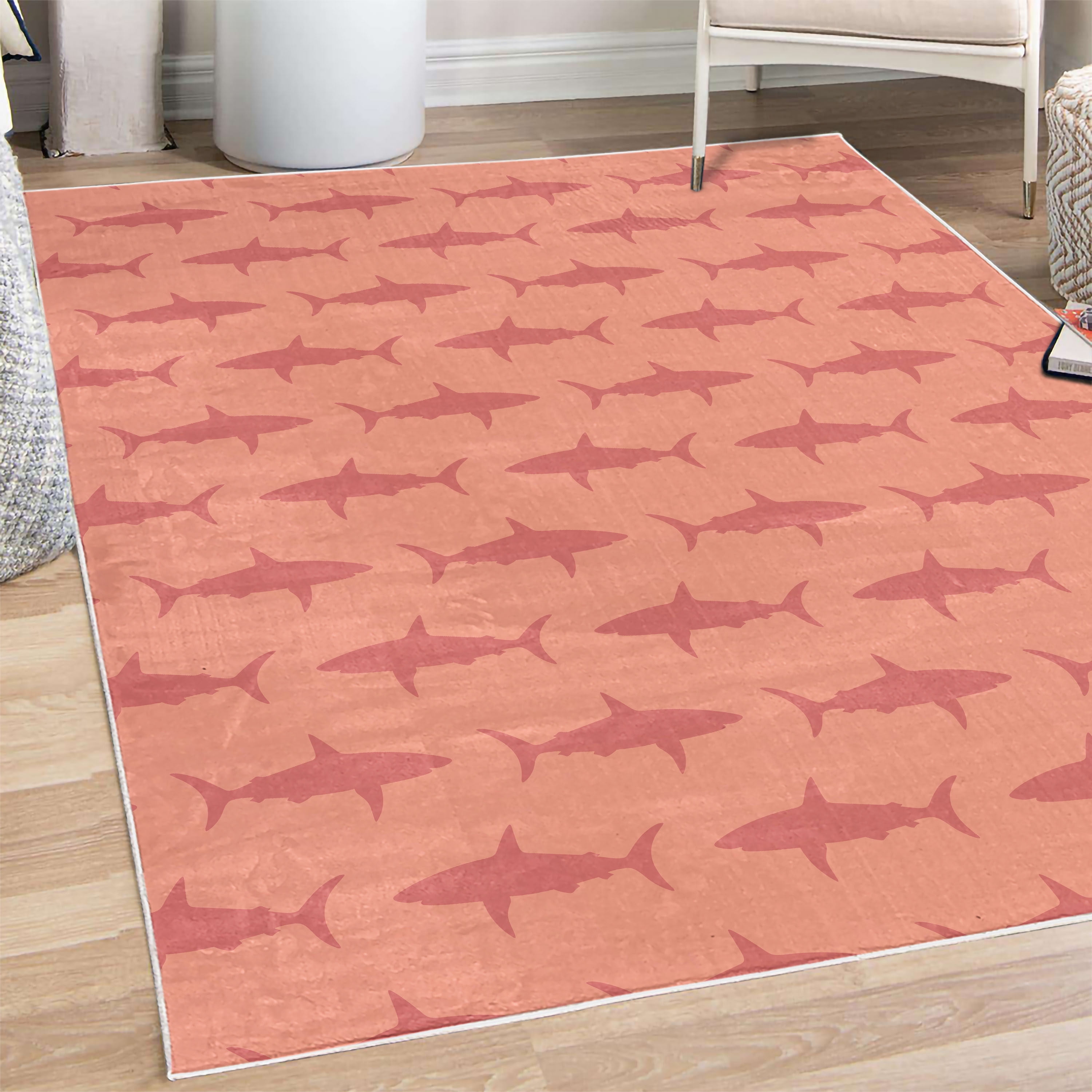 Sea Animals Decorative Rug, Sharks Swimming Horizontal Silhouettes ...