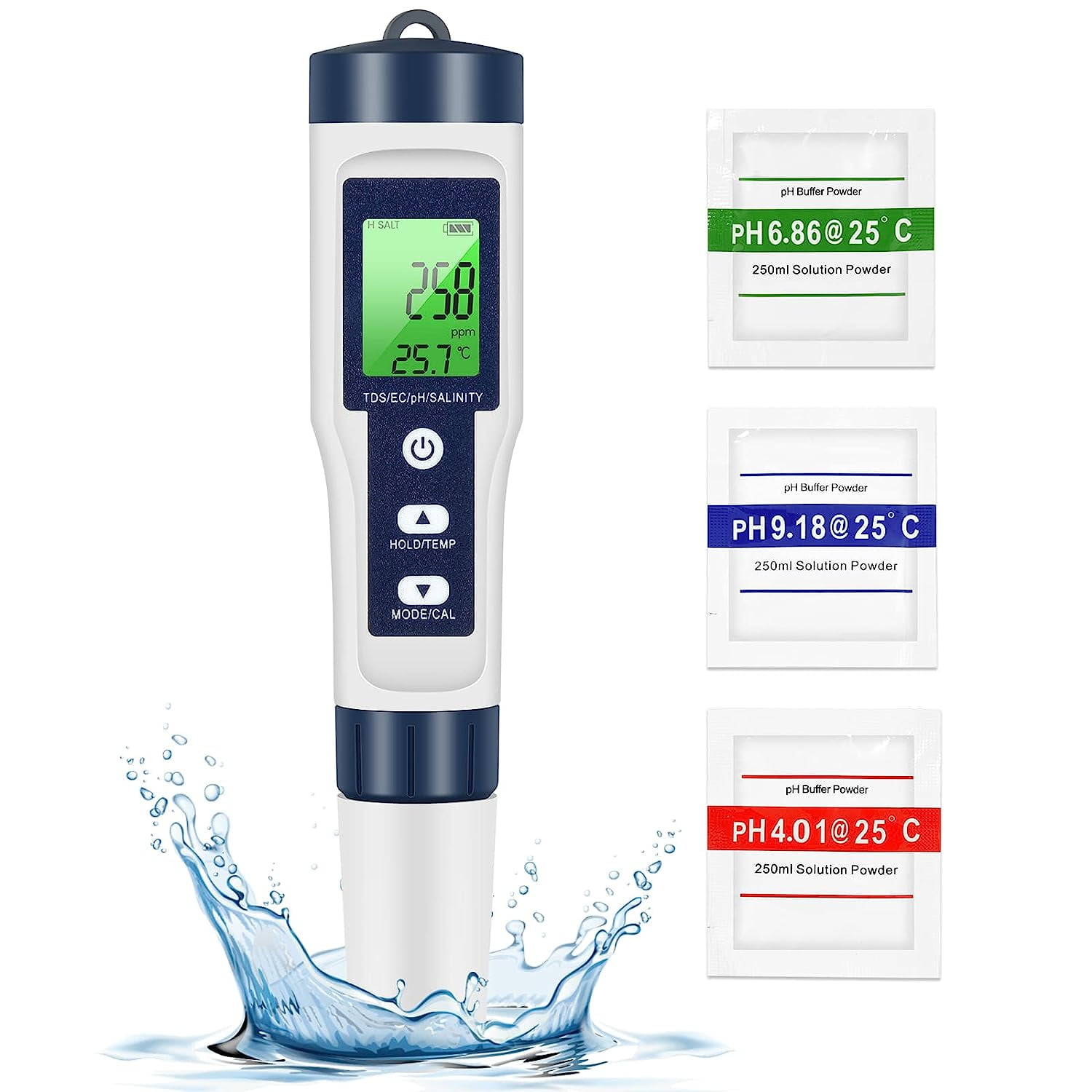 Medidor de pH y TDS, comprobador de calidad del agua 5 en 1, medidor de pH/TDS/EC/SALT ...