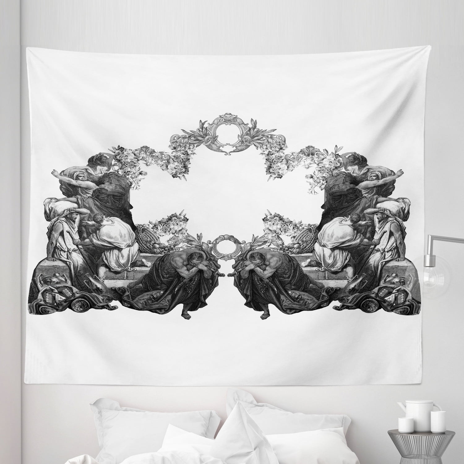 Victorian Tapestry, Frightened People Antique Sketch Art Floral Arch ...