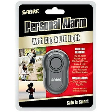 SABRE 2-in-1 Clip-On Personal Alarm with LED Safety Light, Black ...