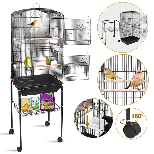 ZENSTYLE 59.3'' Bird Cage with Rolling Stand Wrought Iron Birdcage ...