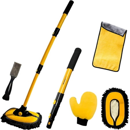 Car Wash Brush Kit,Wash Mop Tool Kit,with 15”Curved and 90”Rotating ...