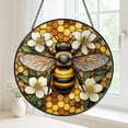 Honeycomb Bee Scene Round Suncatcher – Stained Glass Style Window ...