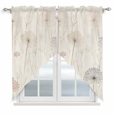 Dandelion Retro Leaves Kitchen Window Curtains, Swag Curtains Valance ...