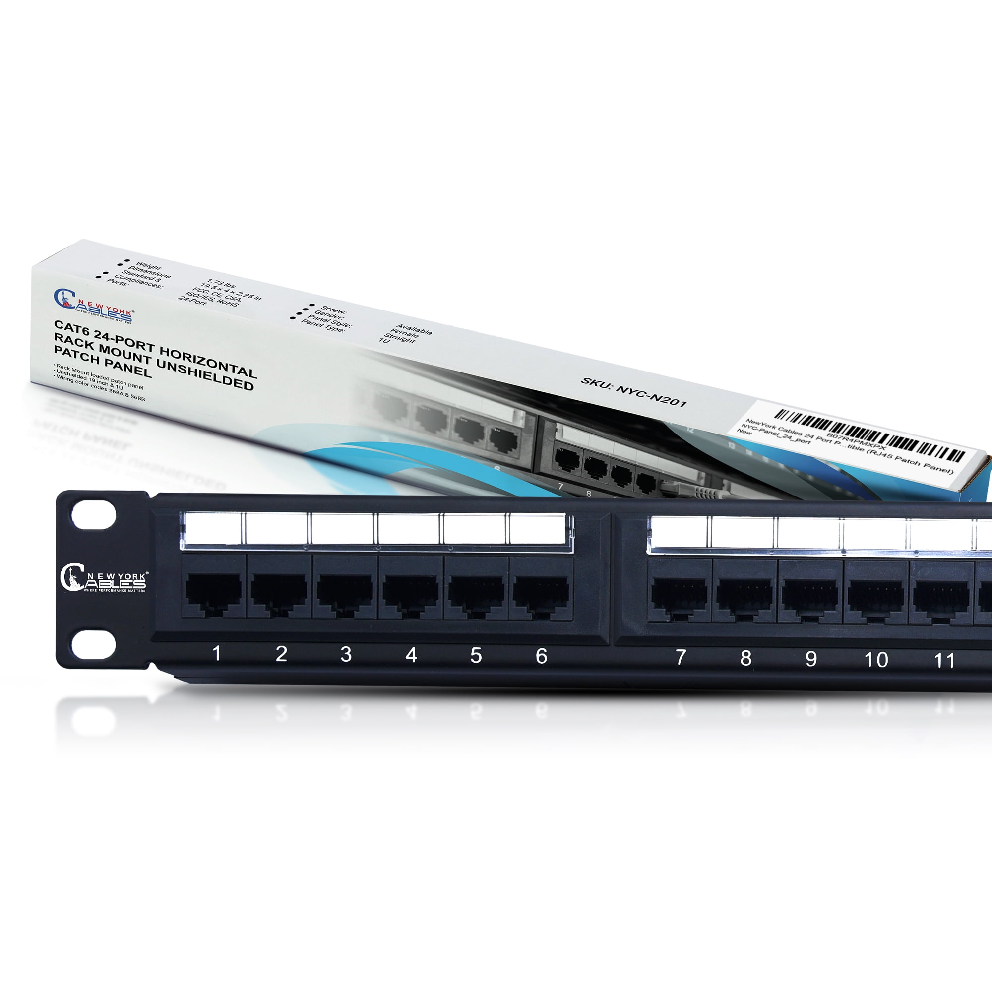 NewYork Cables 24 Port Cat6 Patch Panel RJ45 19in 1U 110 UTP Network ...