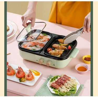 Electric Hot Pot With Grill, 2 in 1 Indoor Non-Stick Electric Pot and Griddle for Korean BBQ ...