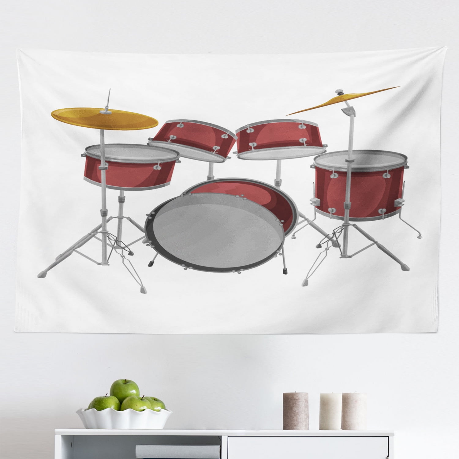 Drums Tapestry, Cool Drummer Design with Beatnik Calligraphy on a Plain ...