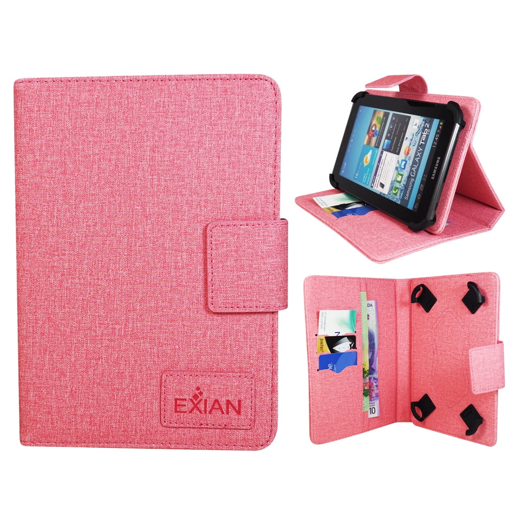 Exian Universal 7" Tablet Flip Case with Card Slots and Standing Pink ...