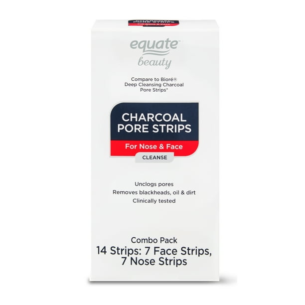 Equate Beauty Charcoal Pore Strips for Nose & Face Combo Pack, 14 count ...