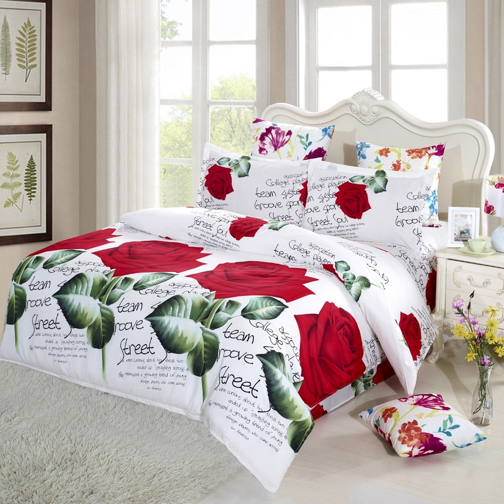 White Bed With Red Roses