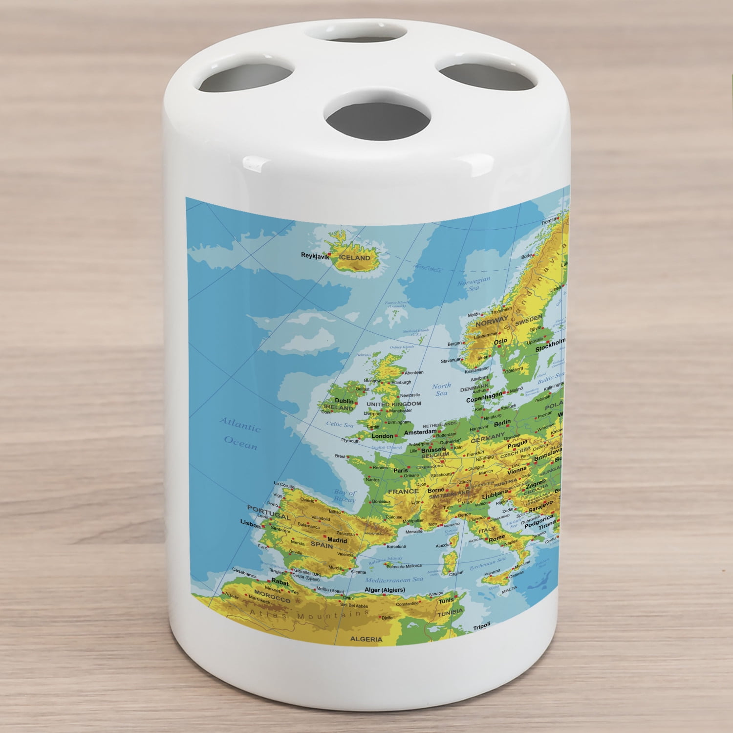 Map Ceramic Toothbrush Holder, High Detail Map of Europe with Borders ...
